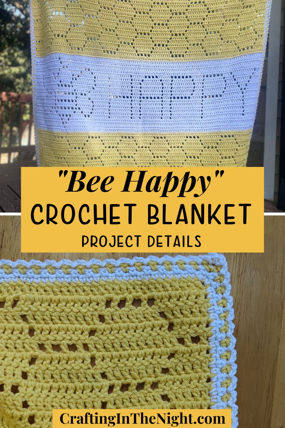 Easy Filet Crochet Blanket - Bee Happy - Crafting in the Night